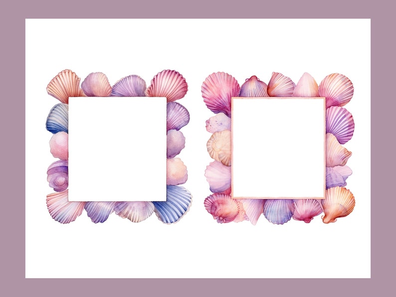 Watercolor Seashell Frame Clip Art | Nautical Clipart | Shell Decor ...