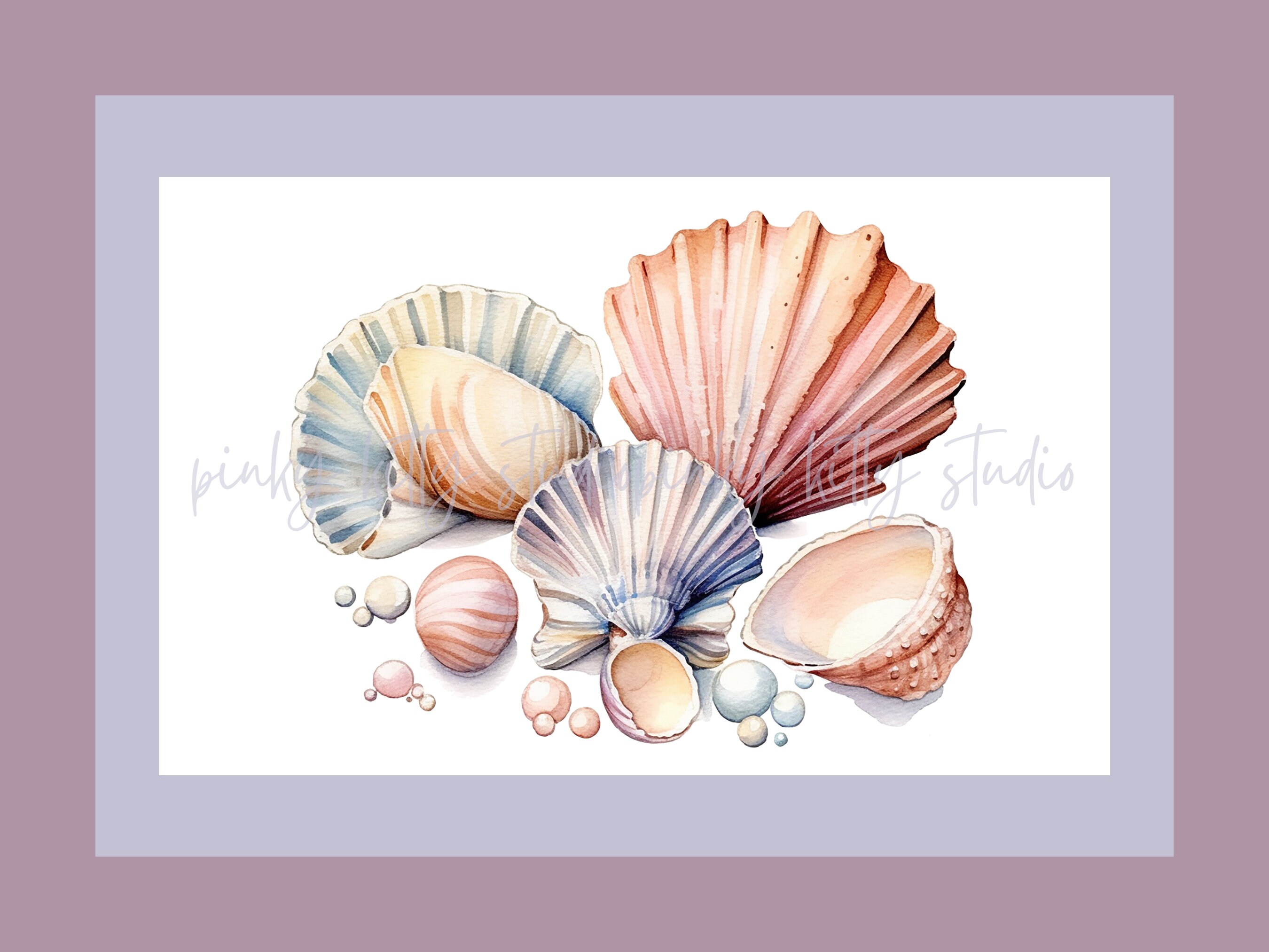 Shell Watercolor Clip Art Clipart Pearl Watercolor Gift for Her ...