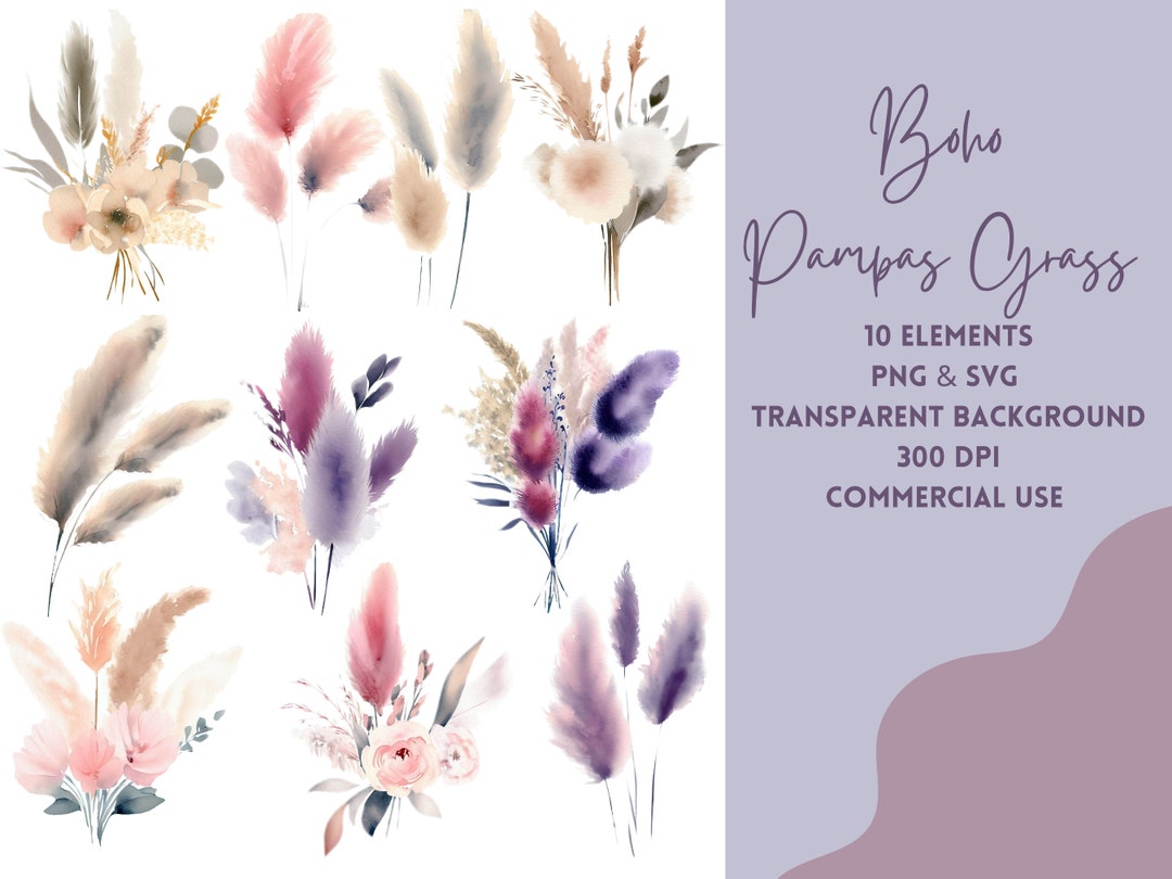 Boho Flower Bouquet Watercolor Clip Art | Clipart Boho Watercolor ...