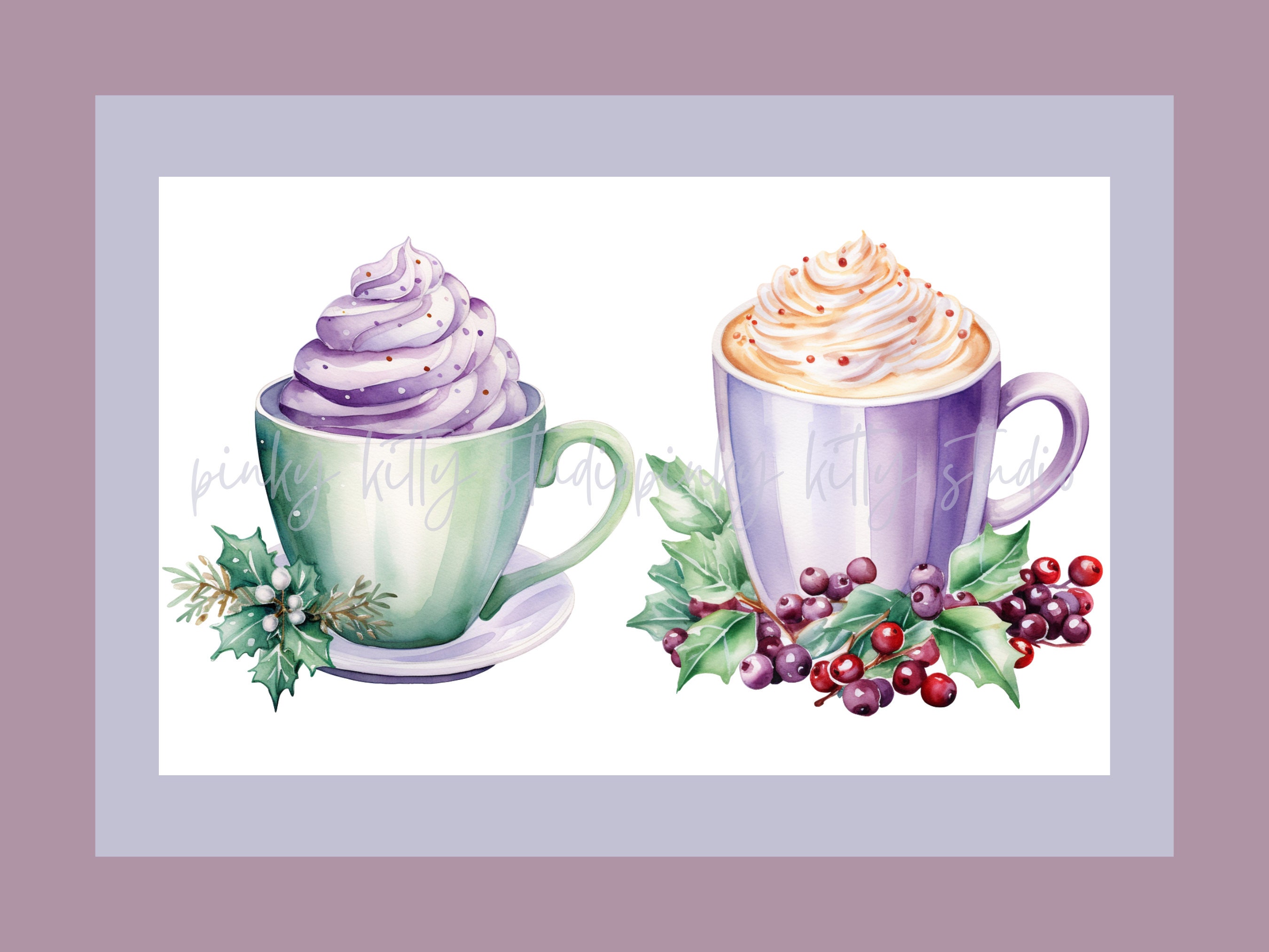 Holiday Coffee Clip Art | Clipart Christmas | Watercolor Latte Clip Art ...