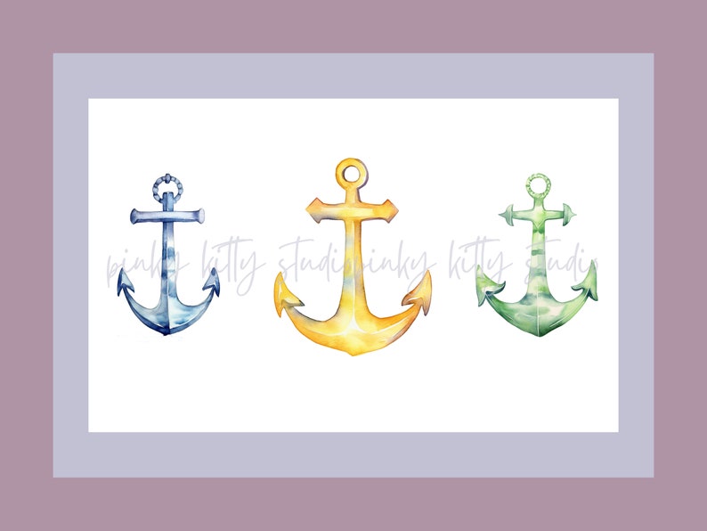 Nautical Watercolor Clip Art Clipart Anchor Watercolor Gift for Her ...