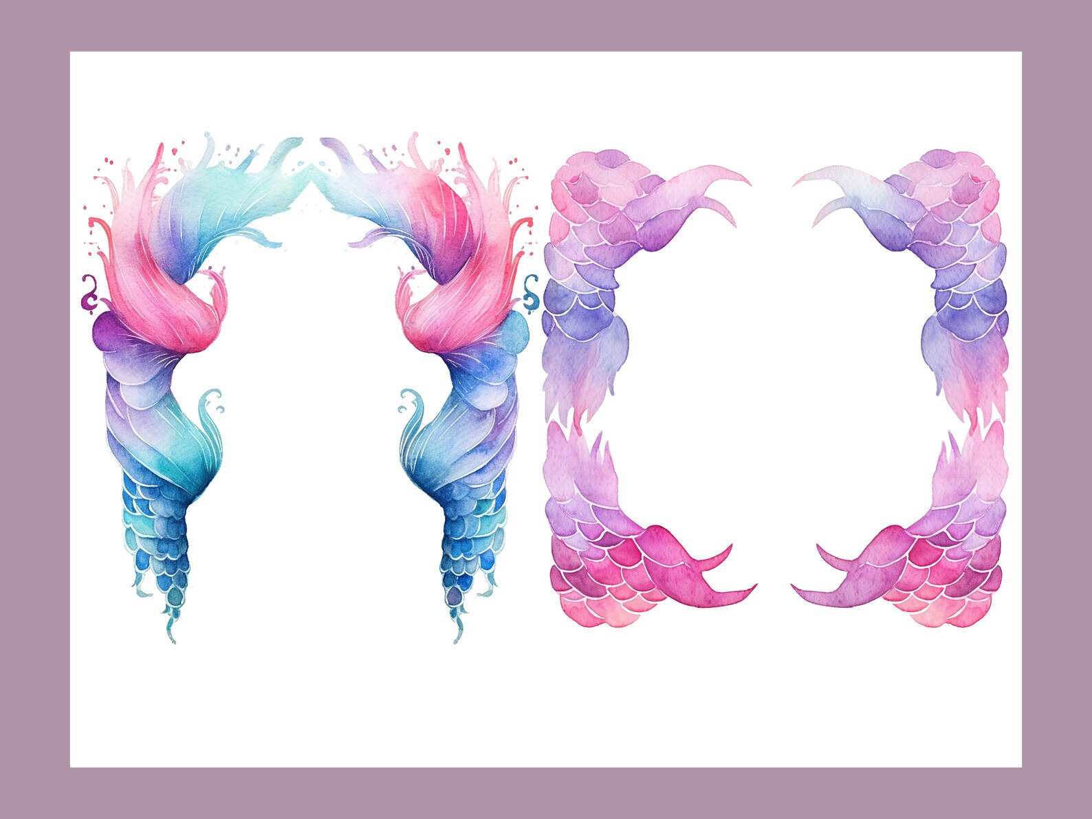 Watercolor Mermaid Frame Clip Art Nautical Clipart Ocean Decor Digital ...