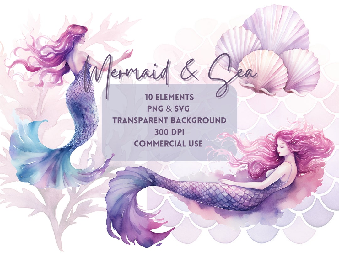 Mermaid SVG | Clipart Watercolor Image | Ocean Print Art | Clip Art PNG ...