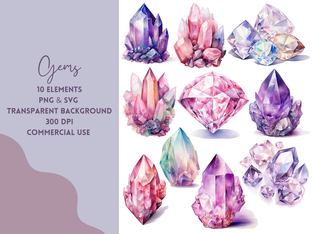 Gem Watercolor Clip Art | Clipart Diamond Watercolor | Gift for Her ...