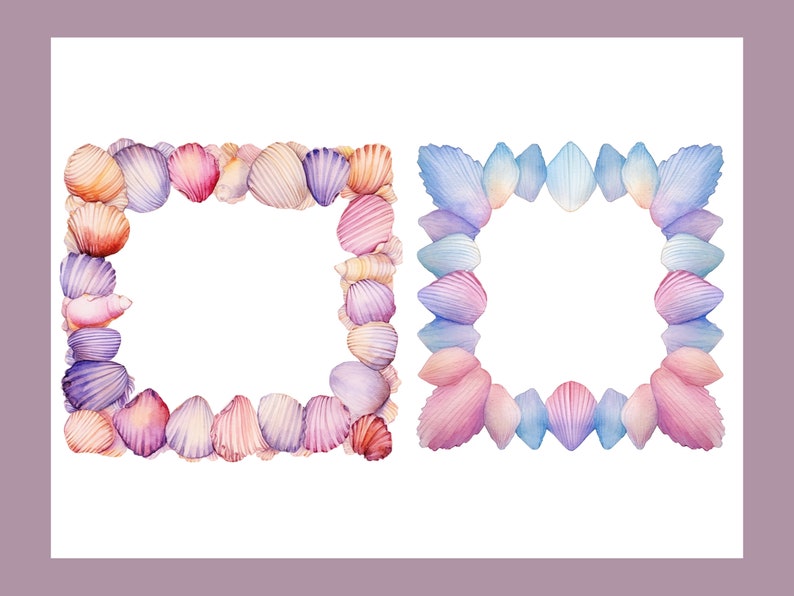 Watercolor Seashell Frame Clip Art Nautical Clipart Shell Decor Digital ...