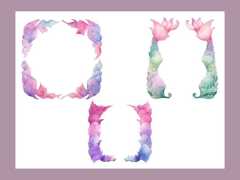 Watercolor Mermaid Frame Clip Art | Nautical Clipart | Ocean Decor ...