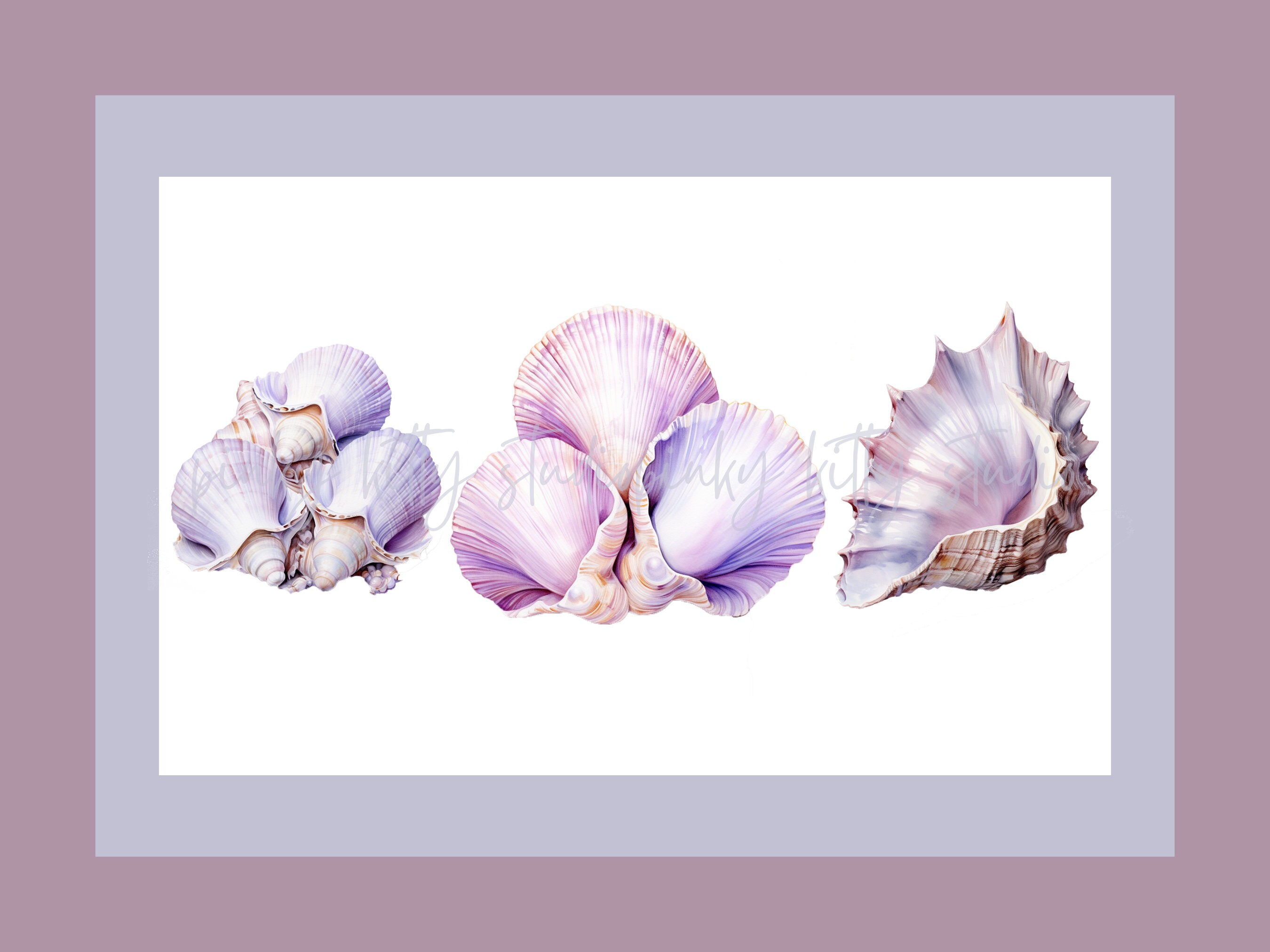 Shell Watercolor Clip Art | Watercolor Purple Seashell Clipart | Gift ...