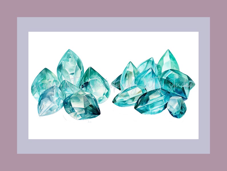 Green Diamond Watercolor Clip Art Clipart Gem Watercolor Gift for Her ...