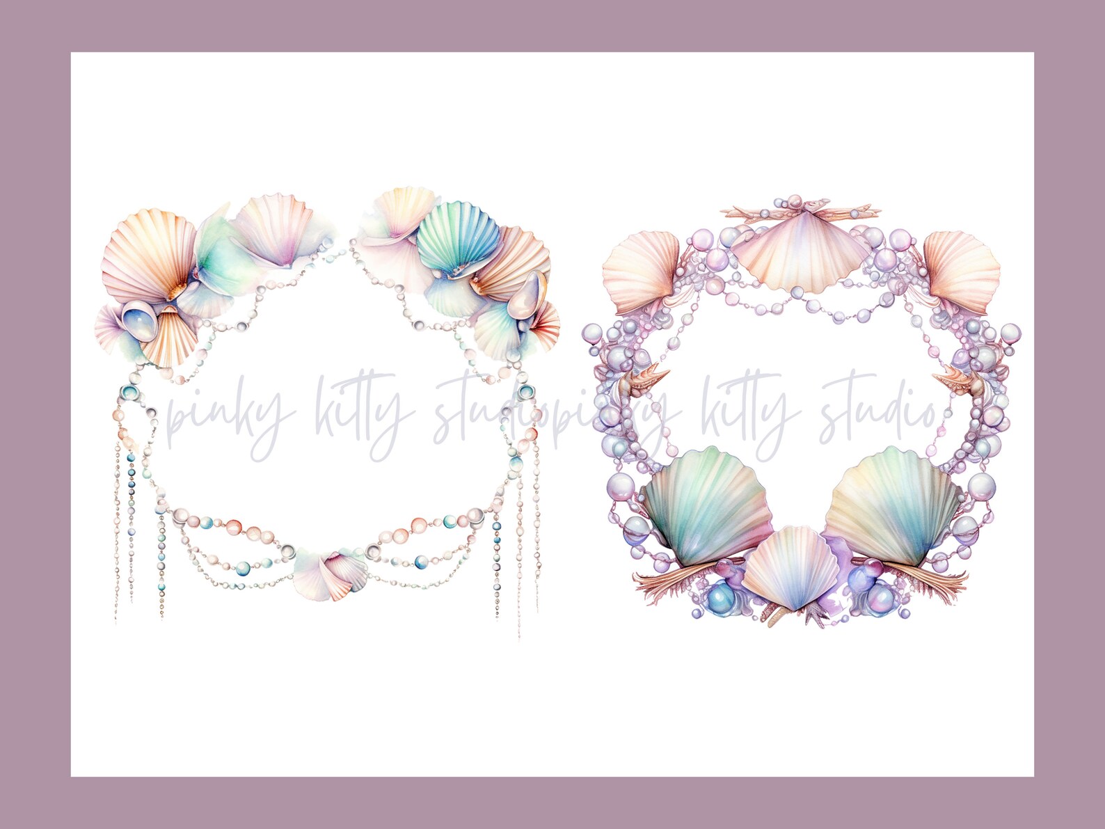 Watercolor Seashell Frame Clip Art | Shell and Pearl Clipart | Pearl ...