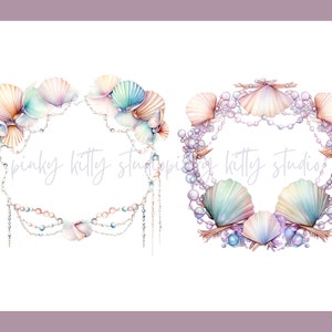 Watercolor Seashell Frame Clip Art | Shell and Pearl Clipart | Pearl ...