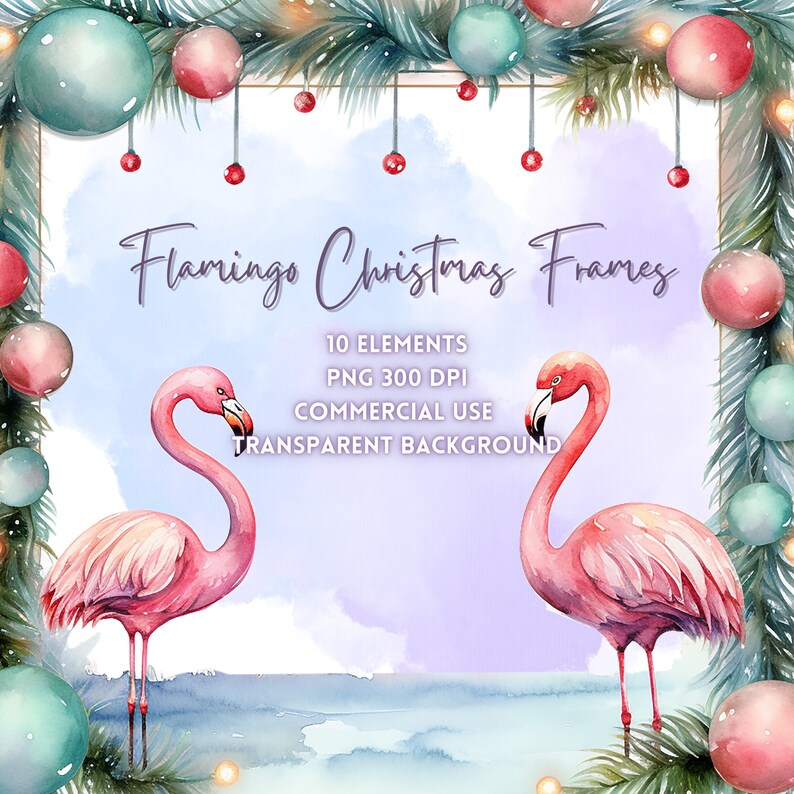 Christmas PNG | Clipart Christmas | Watercolor Flamingo Clip Art Frame ...