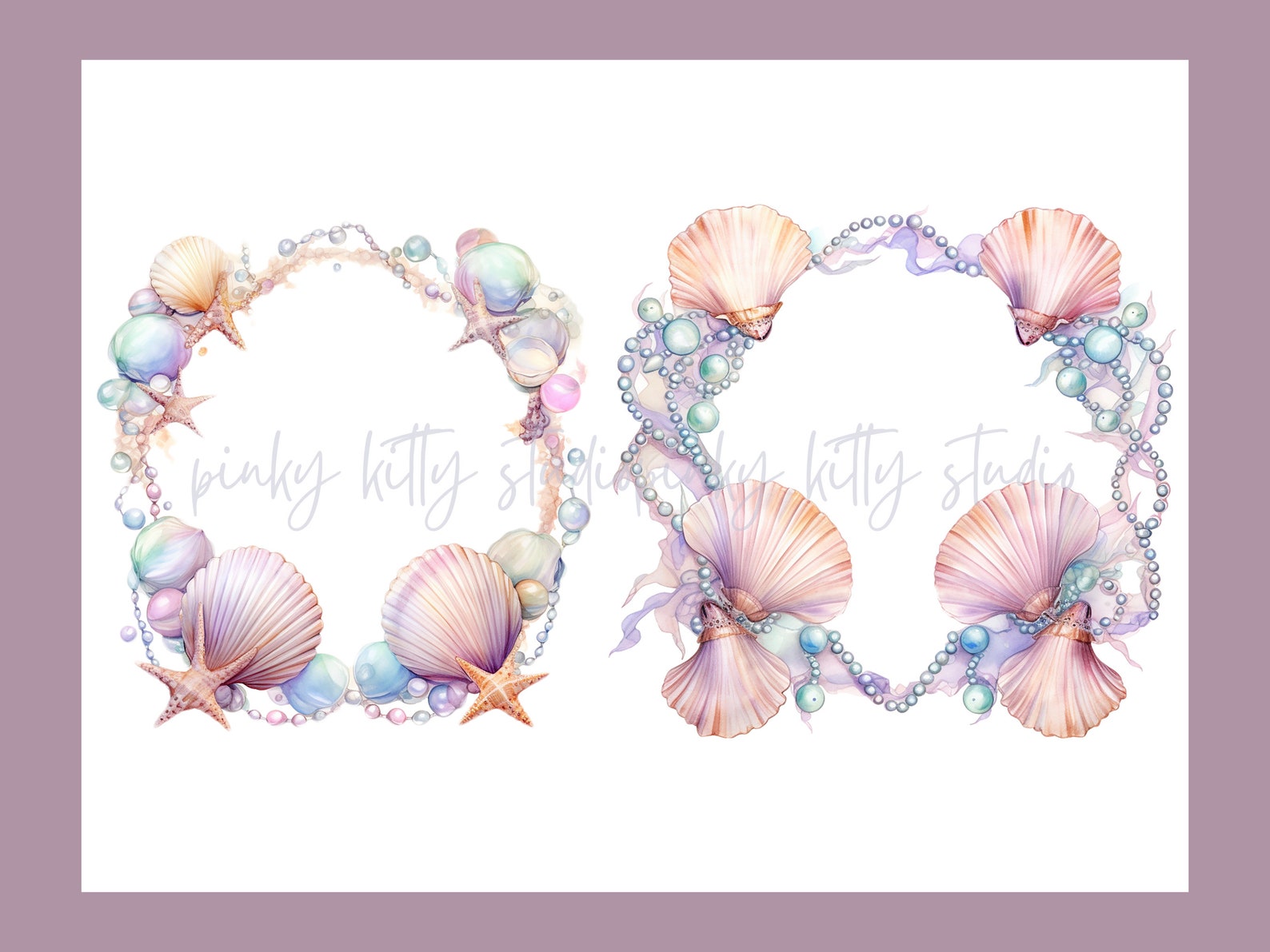 Watercolor Seashell Frame Clip Art Shell and Pearl Clipart Pearl Decor ...