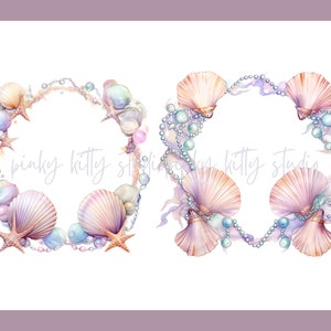 Watercolor Seashell Frame Clip Art | Shell and Pearl Clipart | Pearl ...