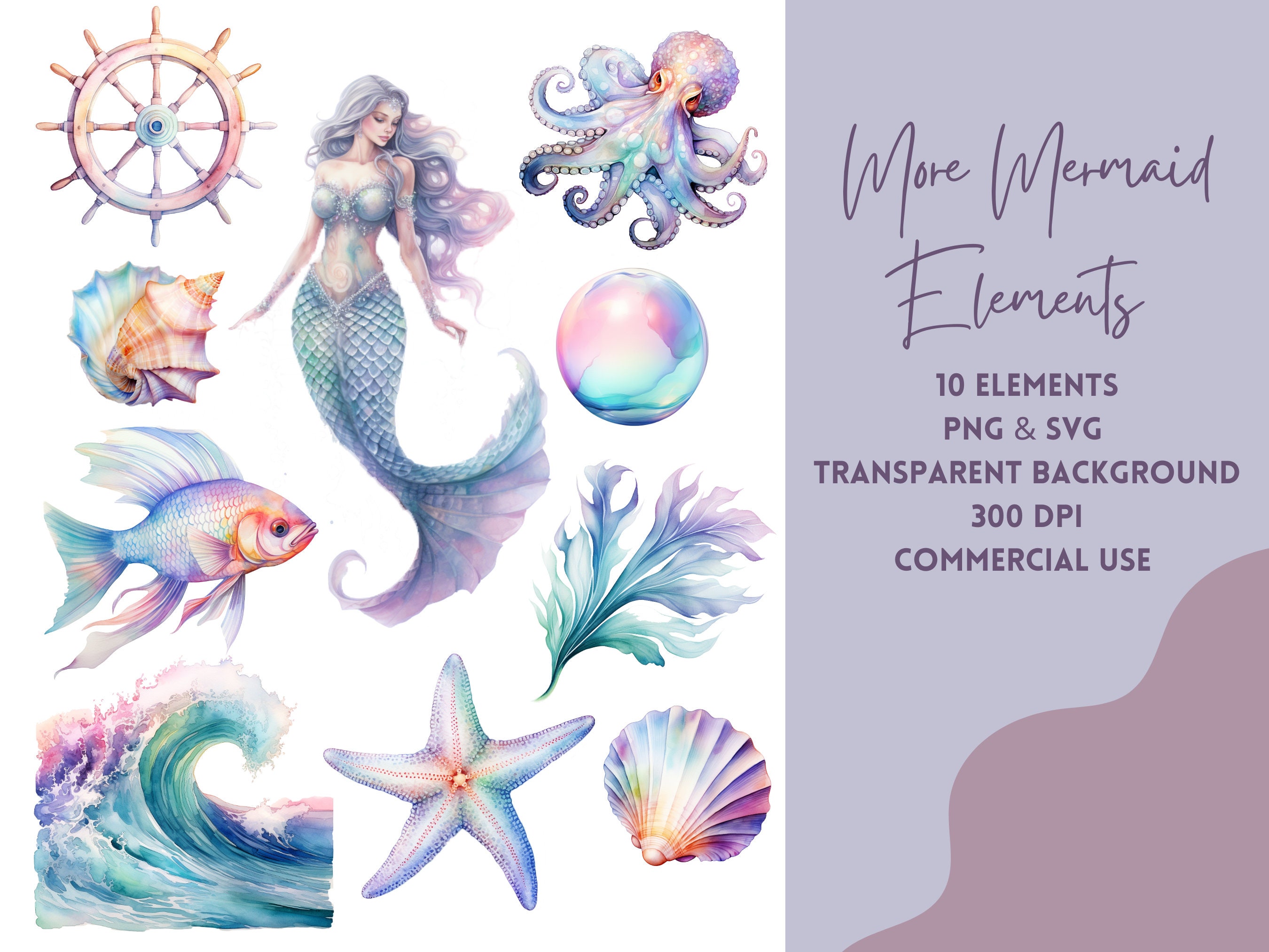 Nautical Watercolor Clip Art | Clipart Mermaid | Gift for Her ...