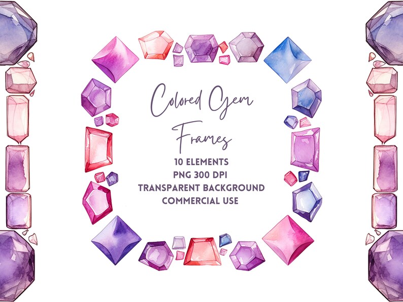 Watercolor Gem Clip Art Frame Clipart Mineral Decor Digital File ...