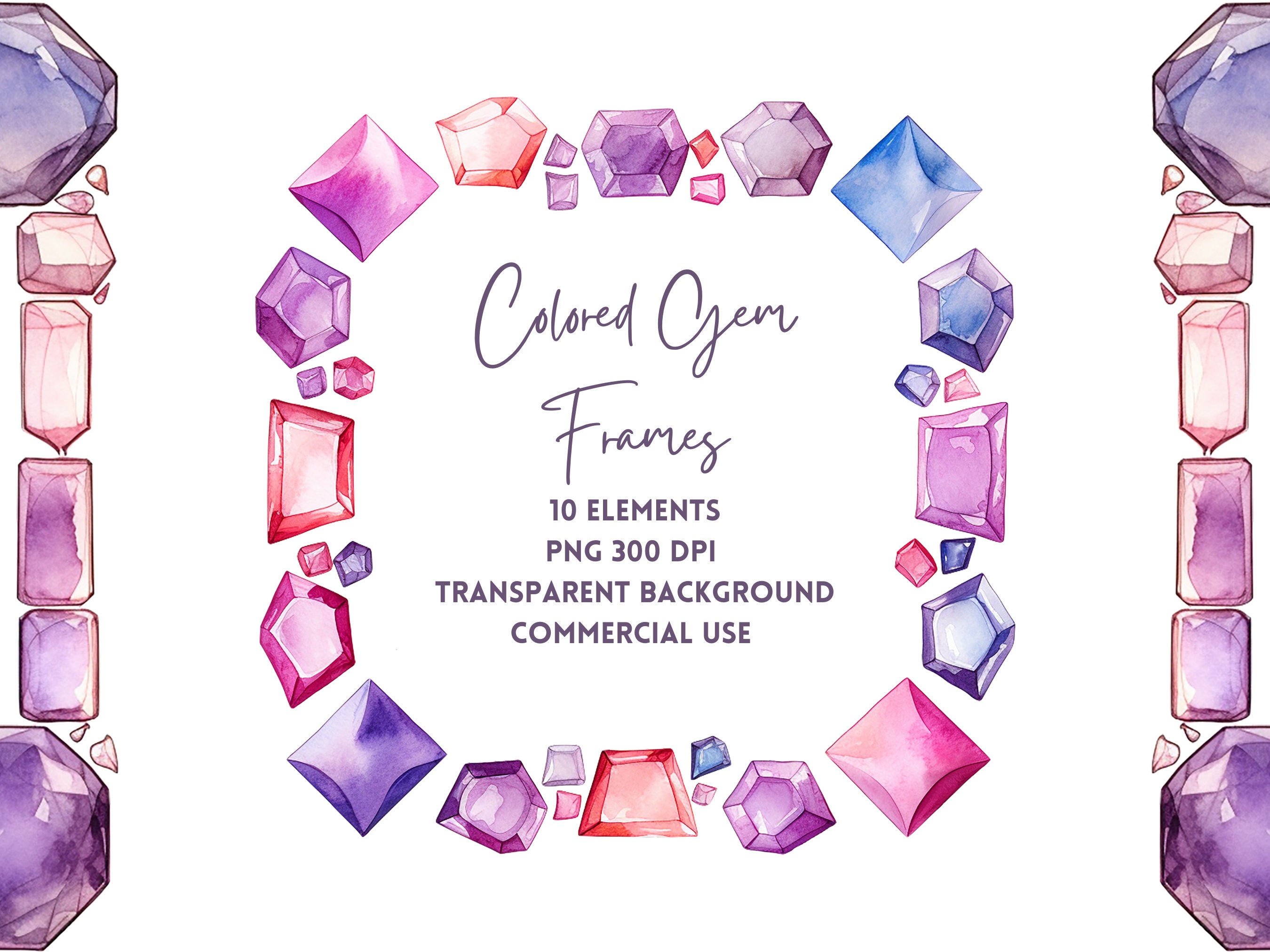 Watercolor Gem Clip Art | Frame Clipart | Mineral Decor Digital File ...