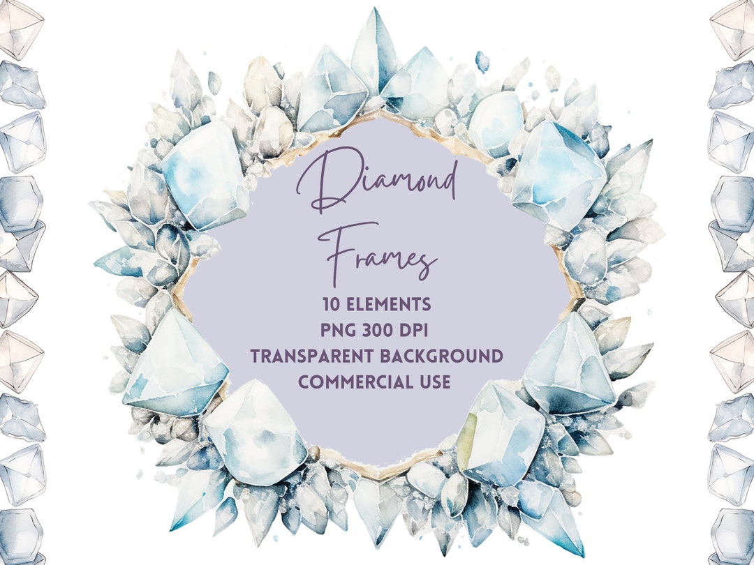 Watercolor Diamond Clip Art | Frame Clipart | Gem Mineral Decor Digital ...