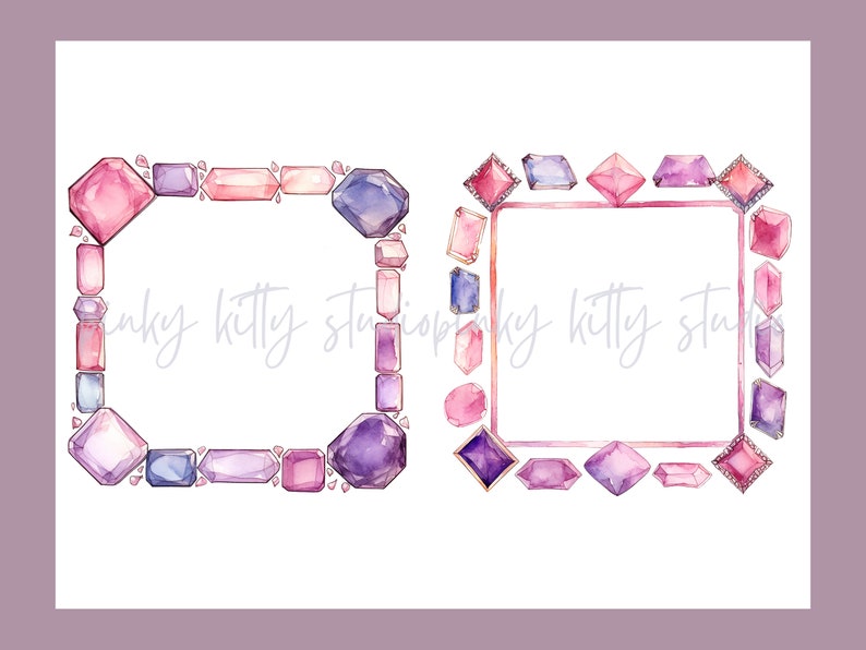 Watercolor Gem Clip Art | Frame Clipart | Mineral Decor Digital File ...