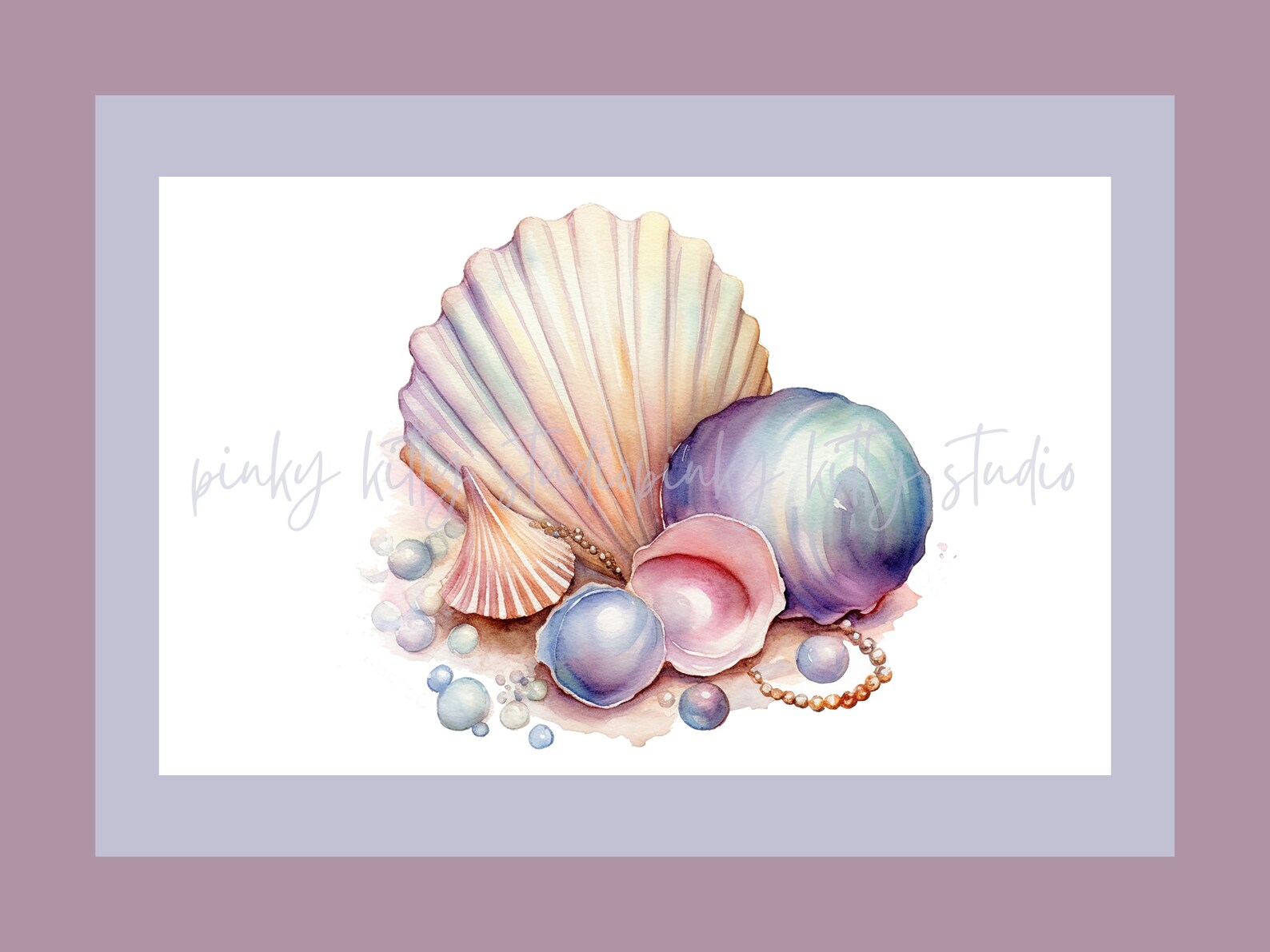 Shell Watercolor Clip Art Clipart Pearl Watercolor Gift for Her ...