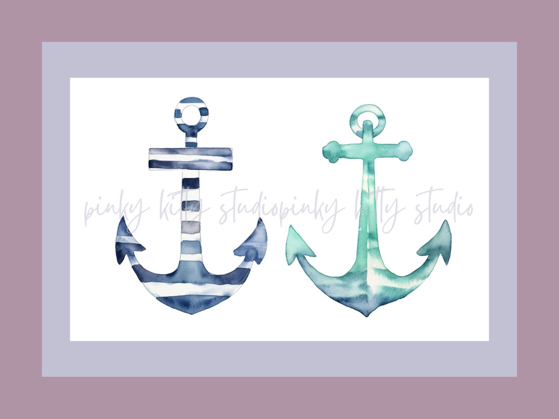 Nautical Watercolor Clip Art Clipart Anchor Watercolor Gift for Her ...