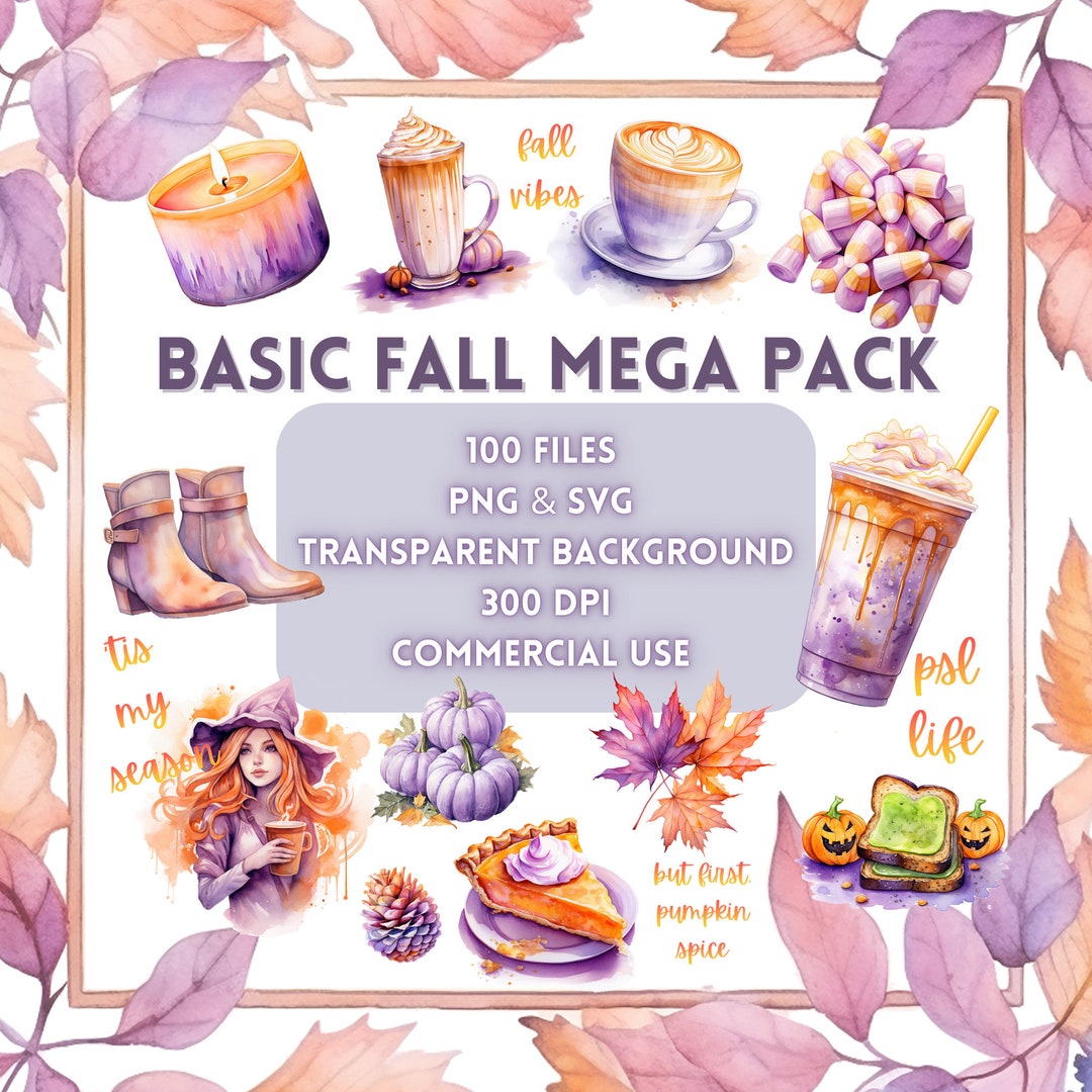 Basic Girl Halloween Watercolor Clip Art Mega Pack Clipart Pumpkin Gift ...