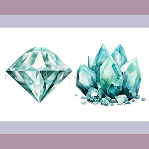 Green Diamond Watercolor Clip Art | Clipart Gem Watercolor | Gift for ...