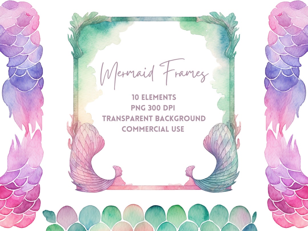 Watercolor Mermaid Frame Clip Art | Nautical Clipart | Ocean Decor ...