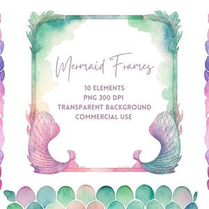 Watercolor Mermaid Frame Clip Art | Nautical Clipart | Ocean Decor ...