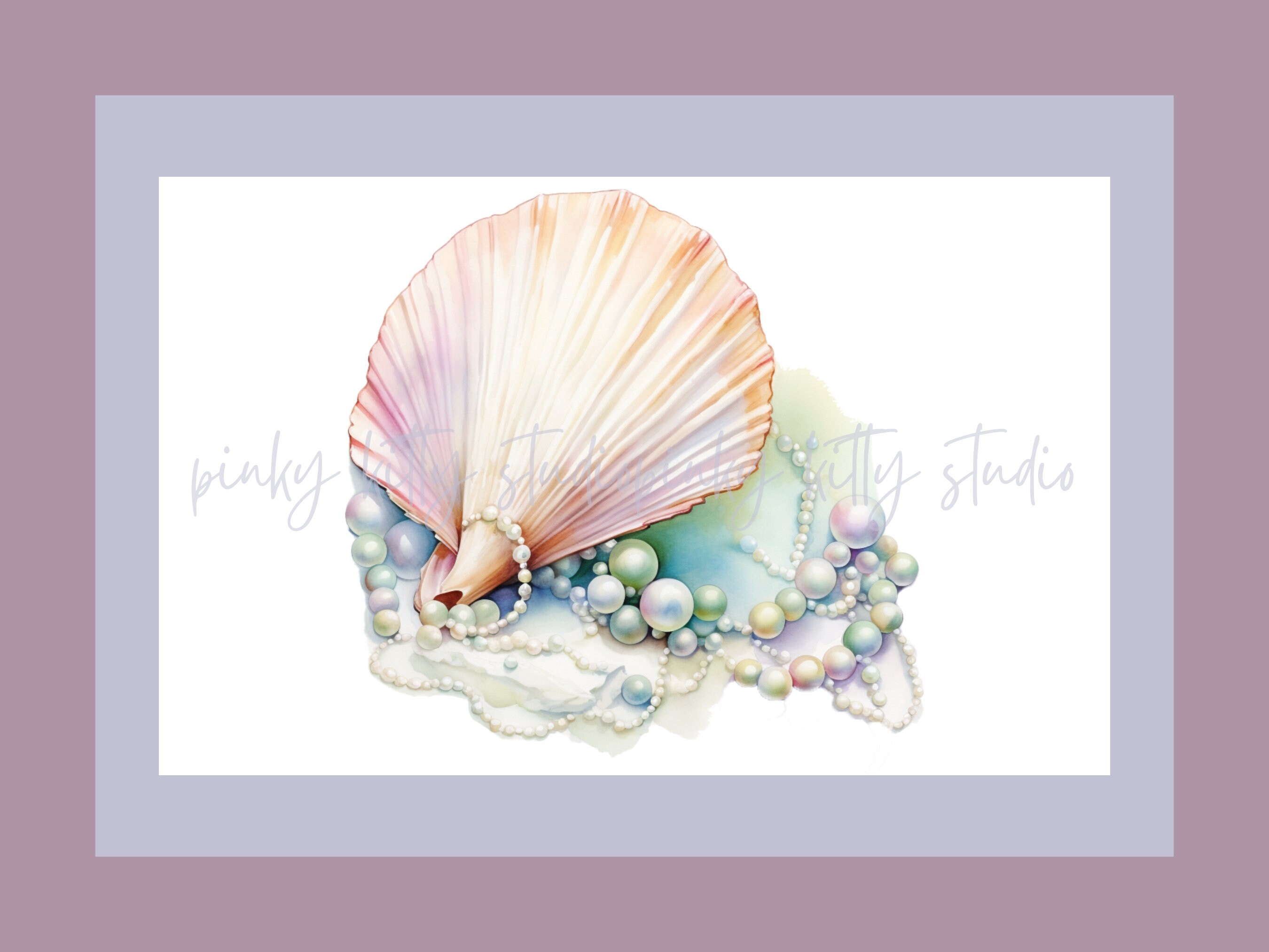 Watercolor Shell Clip Art Clipart Pearl Gift for Her - Etsy