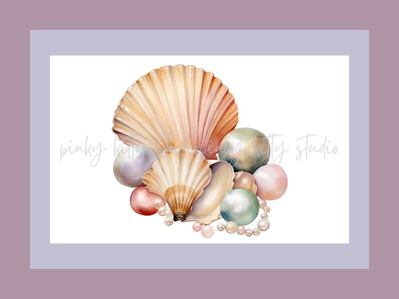 Shell Watercolor Clip Art Clipart Pearl Watercolor Gift for Her ...