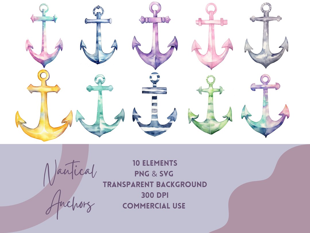 Nautical Watercolor Clip Art Clipart Anchor Watercolor Gift for Her ...