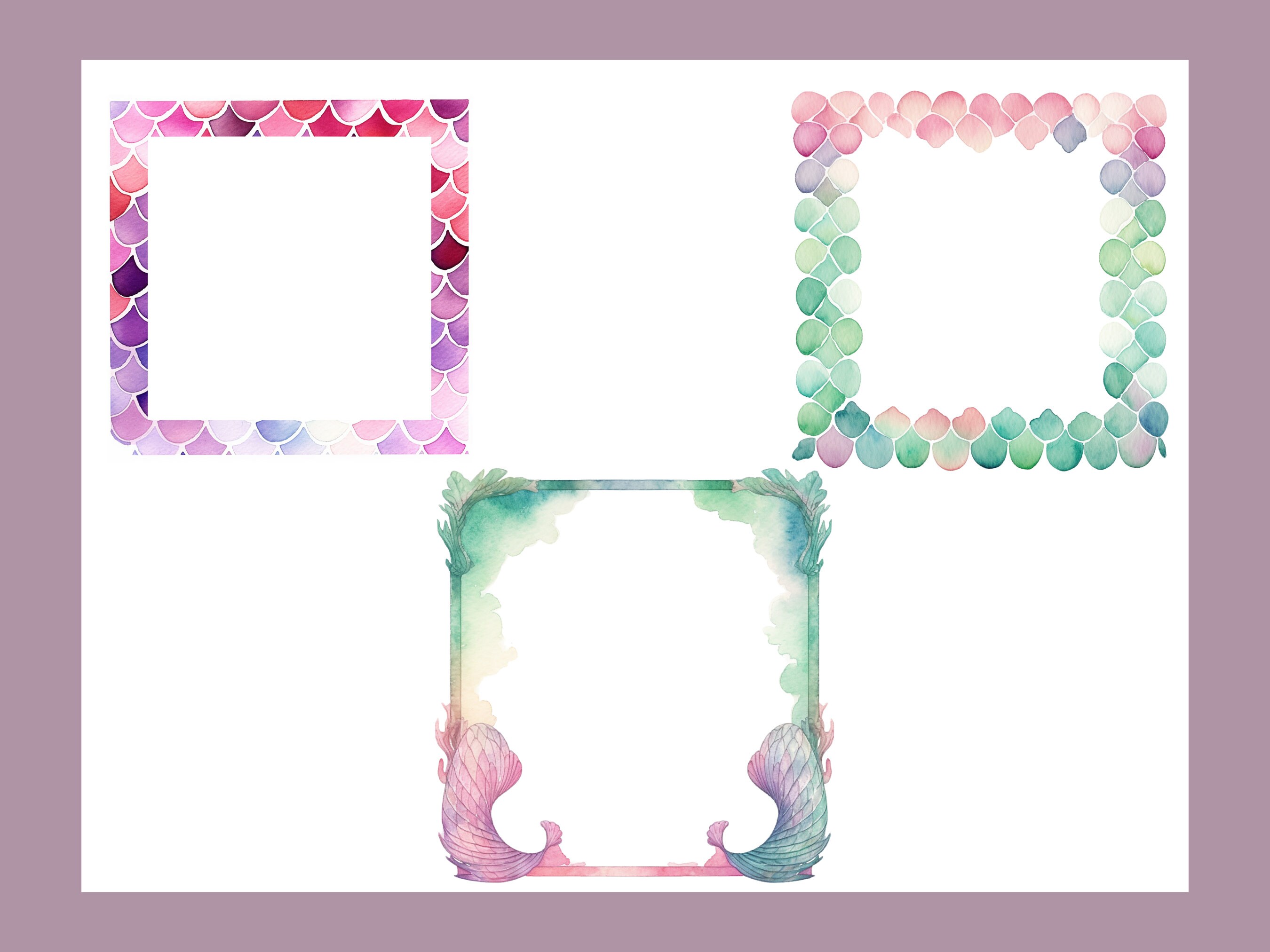 Watercolor Mermaid Frame Clip Art Nautical Clipart Ocean Decor Digital ...