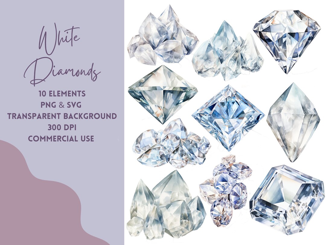 White Diamond Watercolor Clip Art | Clipart Diamond Watercolor | Gift ...
