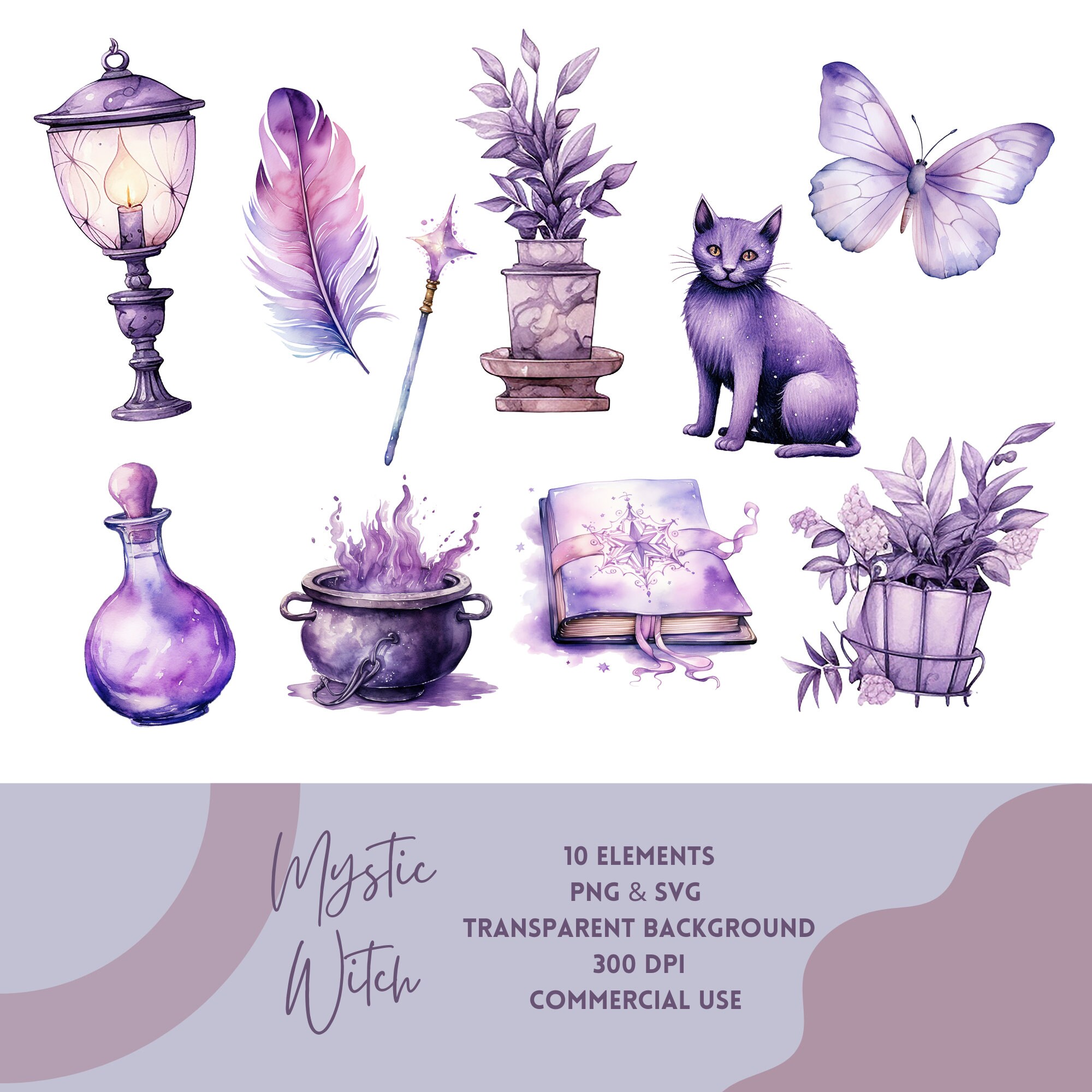 Witch Watercolor Clip Art Witch Clipart Magic Spell Image Gift for ...