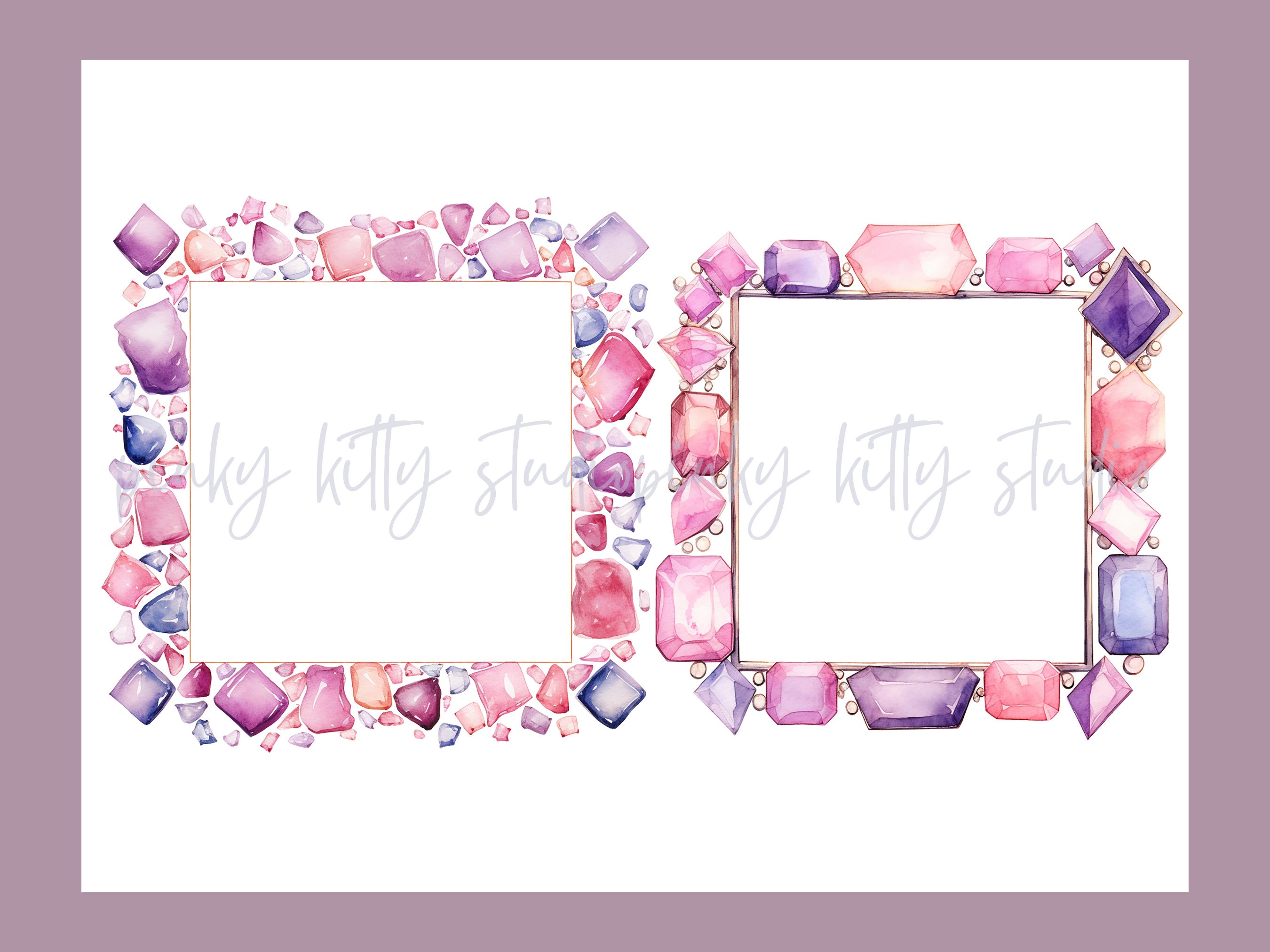 Watercolor Gem Clip Art | Frame Clipart | Mineral Decor Digital File ...