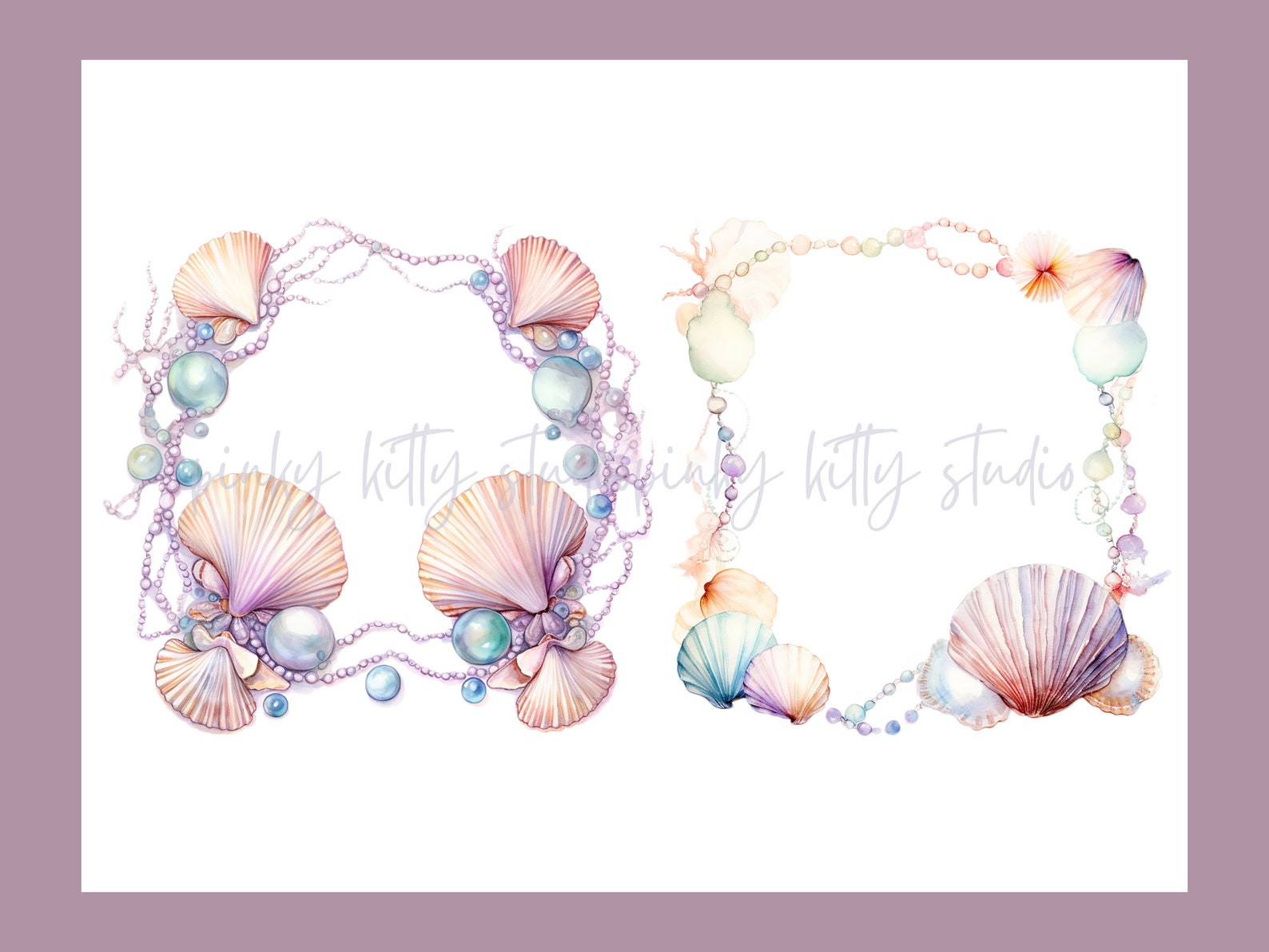 Watercolor Seashell Frame Clip Art Shell and Pearl Clipart Pearl Decor ...