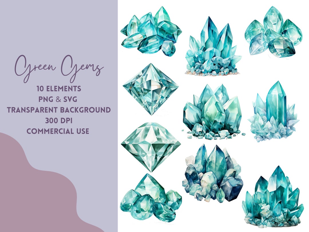 Green Diamond Watercolor Clip Art | Clipart Gem Watercolor | Gift for ...
