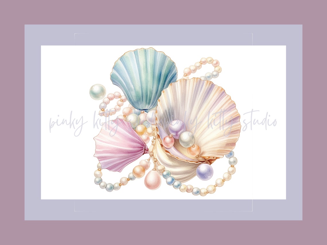 Shell Watercolor Clip Art Clipart Pearl Watercolor Gift for Her ...