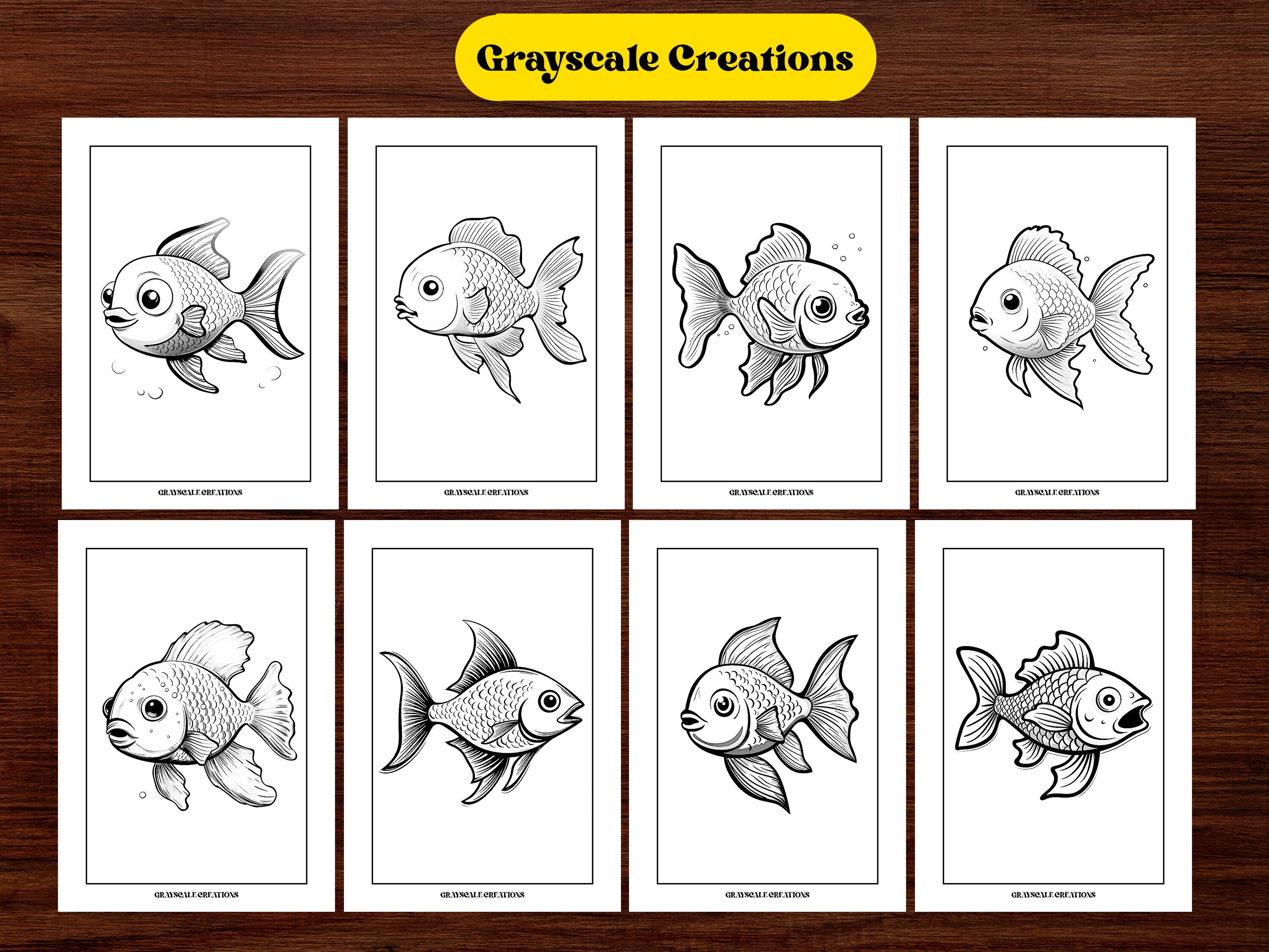 50 Fish Animal Coloring Page Book, Sea Life Ocean Fantasy, Birthday ...