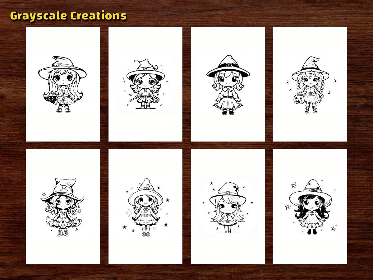 50 Chibi Witch Coloring Page Book Halloween Sorcerer Wizard - Etsy