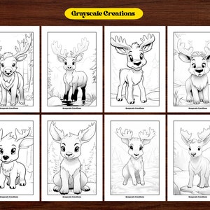 50 Cute Moose Coloring Page Book, Printable PDF Sheets, Instant ...