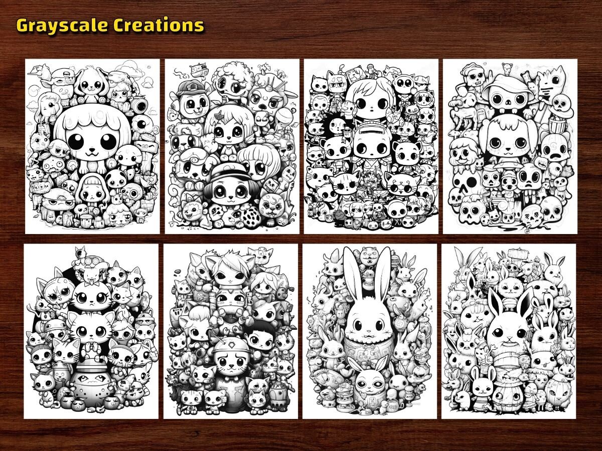 50 Animal Kawaii Cute Doodle Coloring Page Book Printable PDF - Etsy UK
