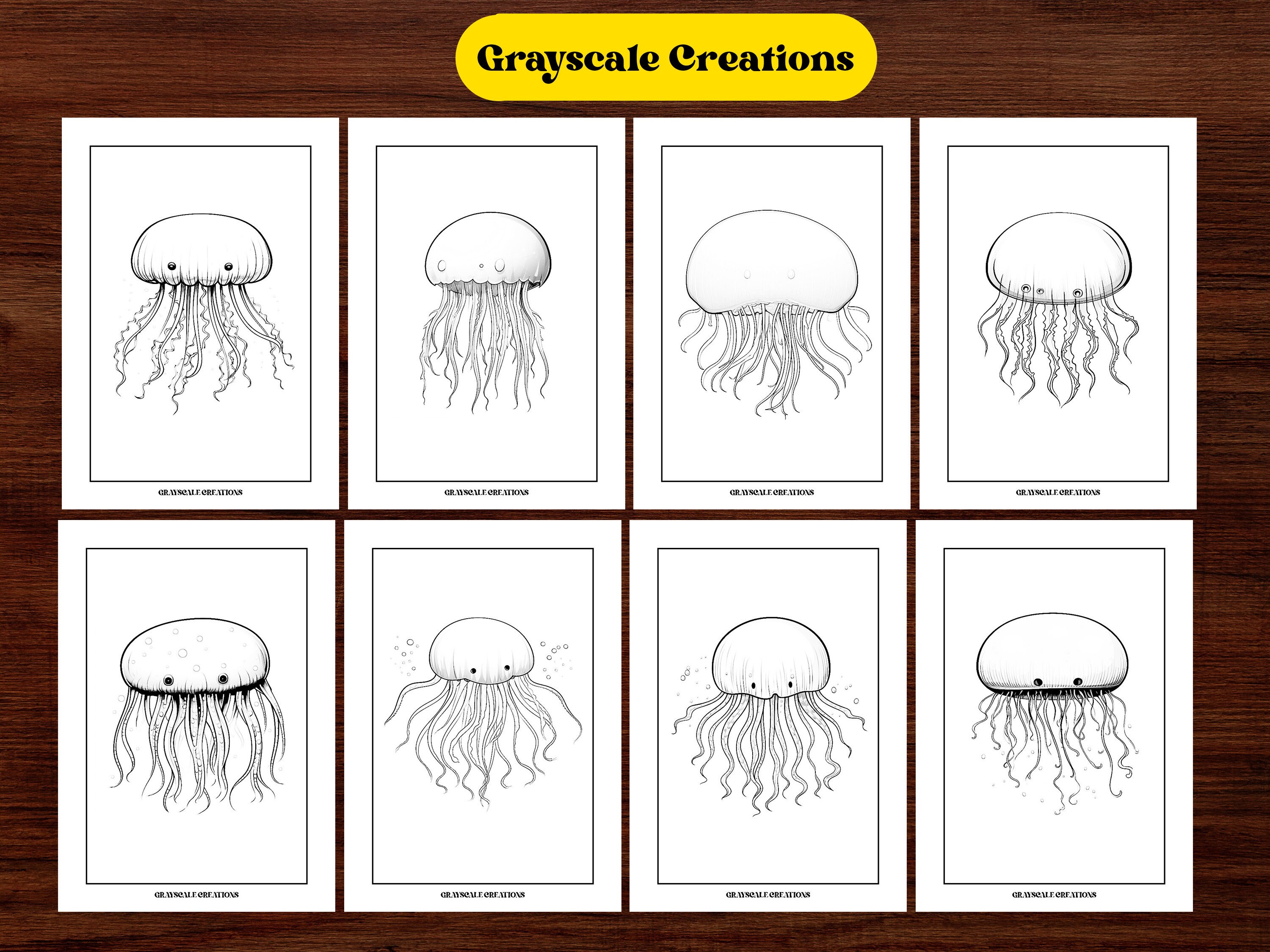 50 Jelly Fish Animal Coloring Page Book, Sea Life Ocean Fantasy ...