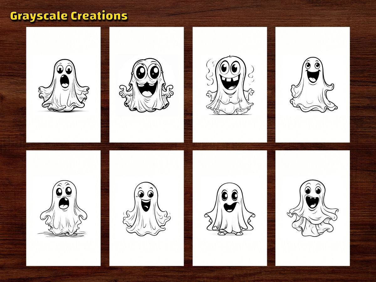 50 Cute Ghost Coloring Page Book, Halloween Chibi Cartoon Creepy ...