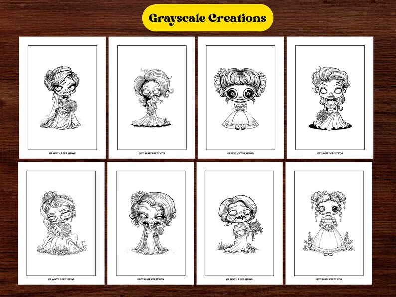 50 Cute Zombie Bride Coloring Page Book, Halloween Cartoon Creepy ...