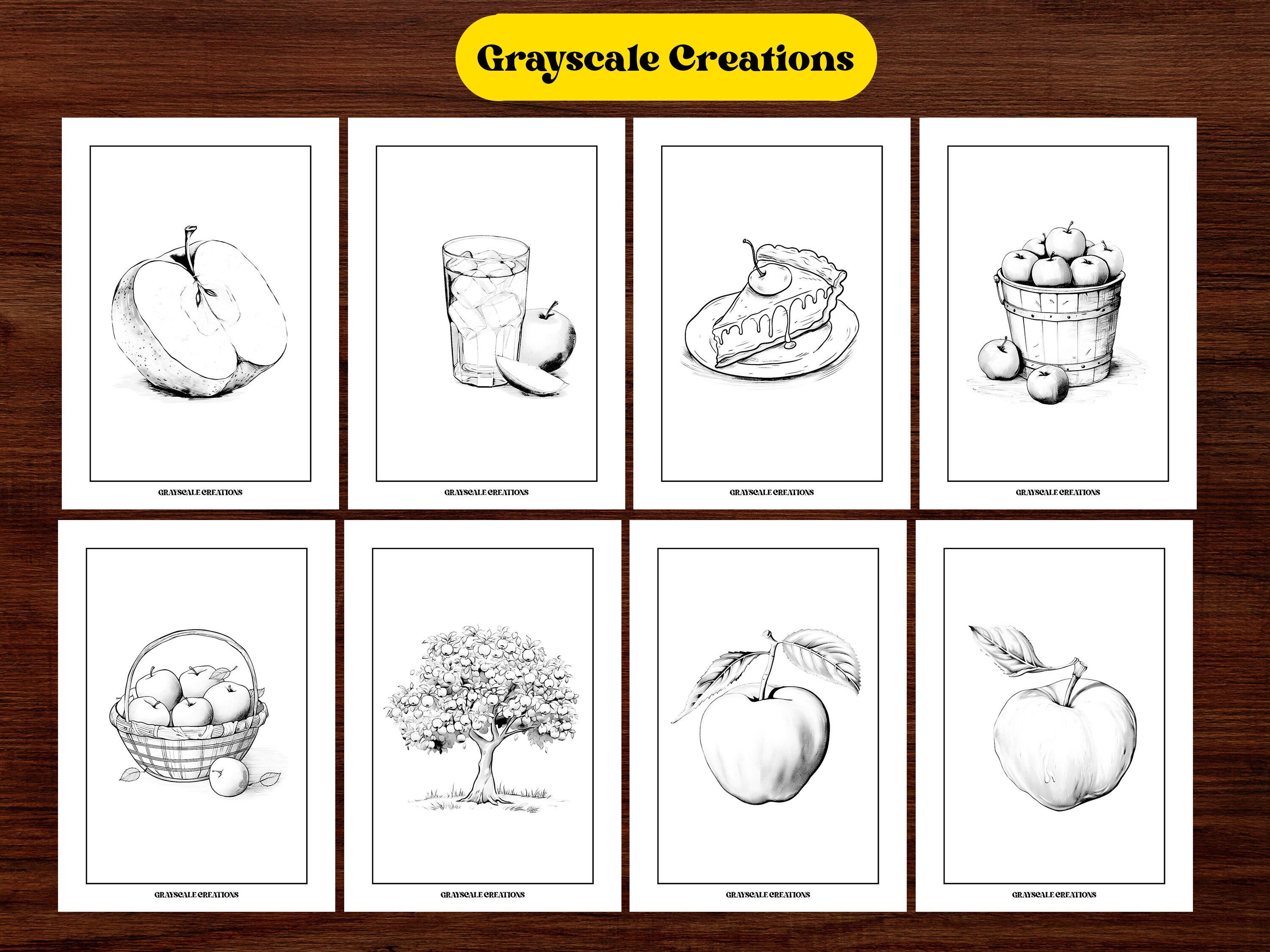 50 Apple Collection Coloring Page Book, Food Drinks Culinary, Printable ...
