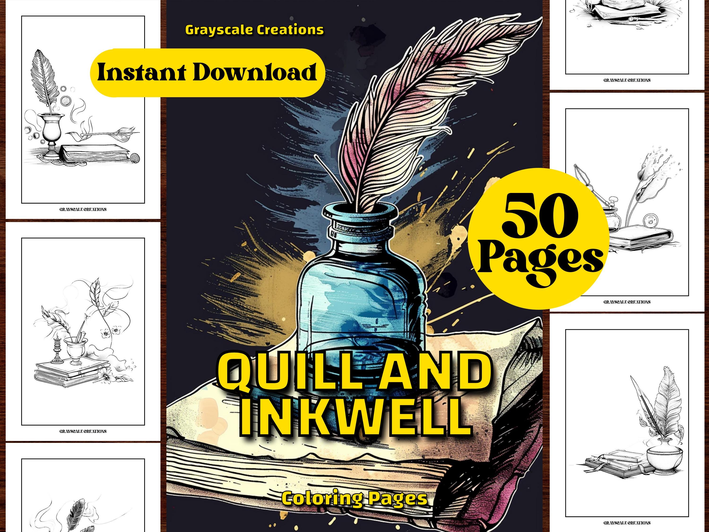 50 Quill and Inkwell Coloring Page Book, Object Motor Nature Car ...