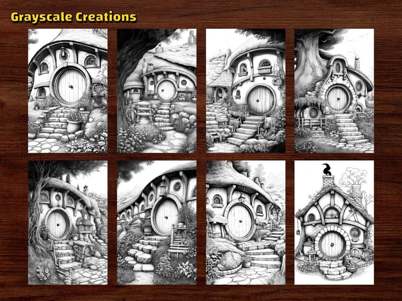 50 Hobbit Hole House Coloring Page Book, Printable PDF Sheets, Instant ...