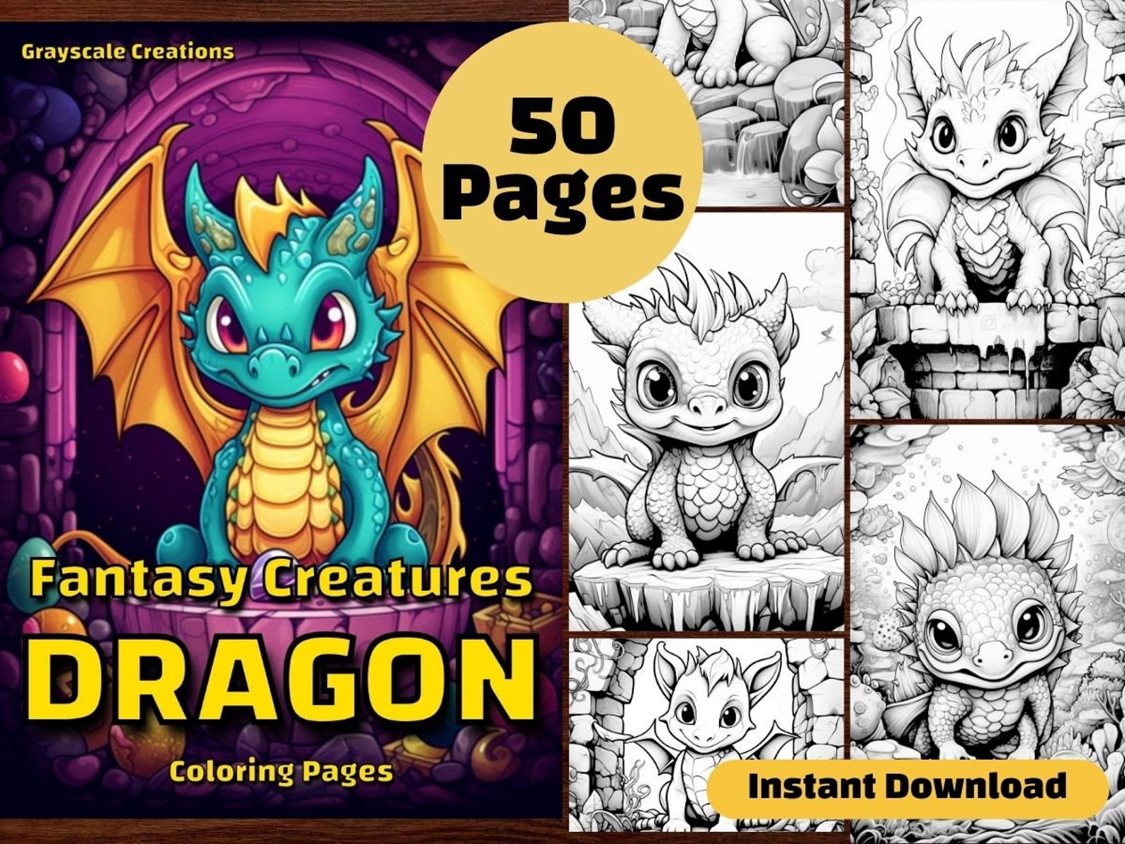 50 Cute Baby Dragon Coloring Page Book Printable PDF Sheets - Etsy