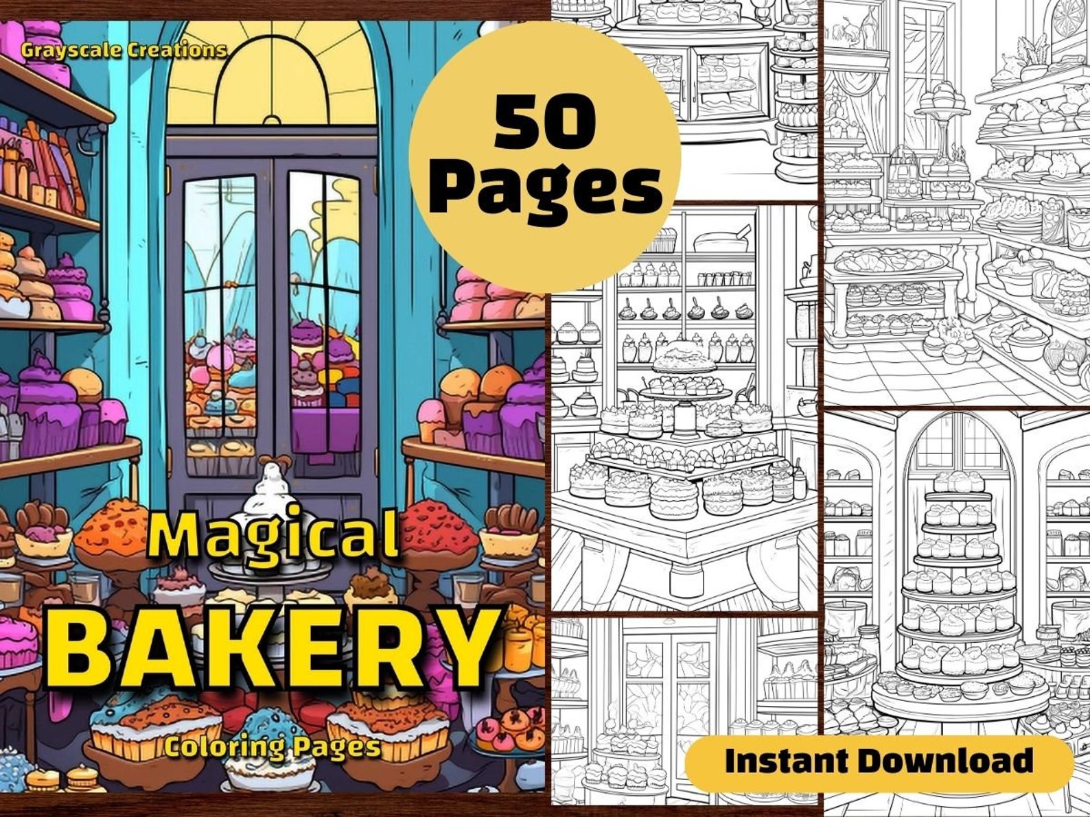 50 Magical Bakery Coloring Page Book, Printable PDF Sheet, Instant ...